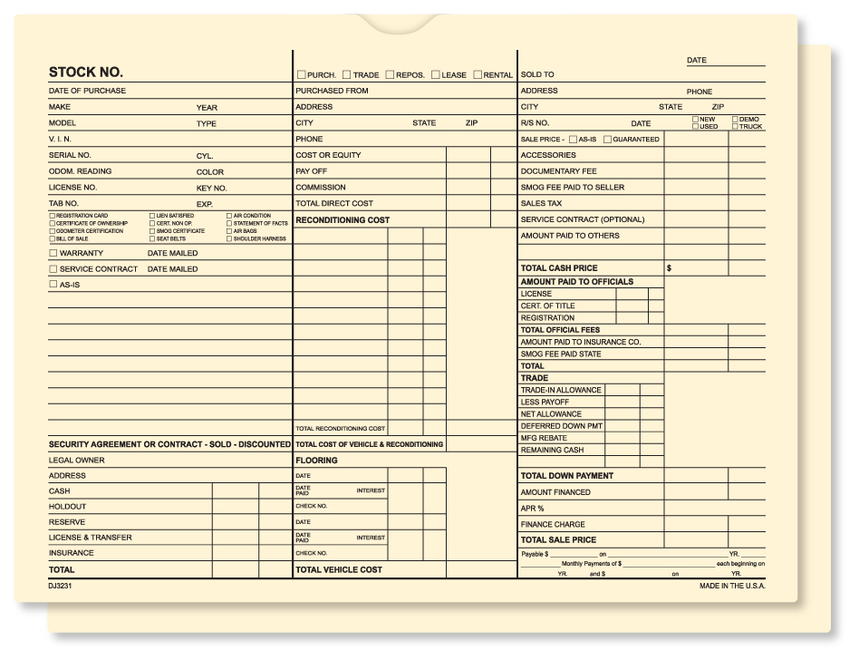 3-In-1 Vehicle Deal Jackets (Package of 500)