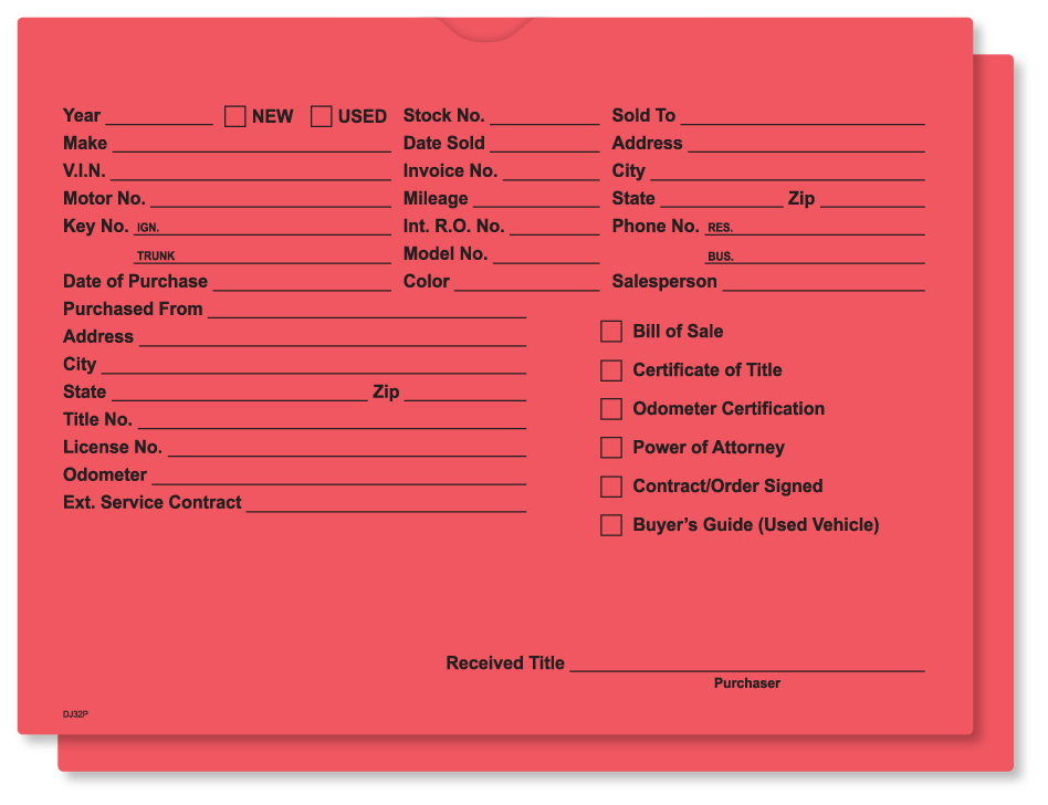 Printed Vehicle Deal Jackets (Package of 100)