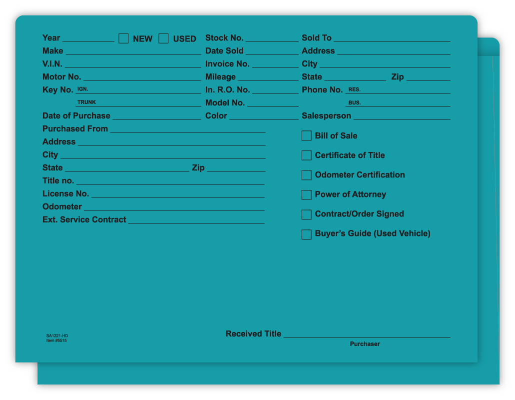 Heavy Duty Printed Vehicle Deal Jackets - 100 lb. (Package of 500)