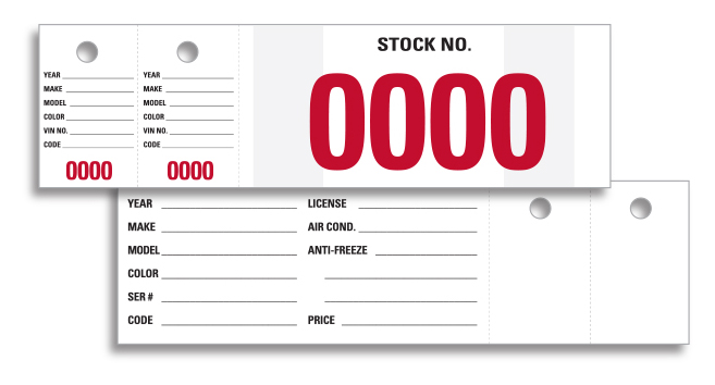Vehicle Stock Number Tags (Package of 1000)